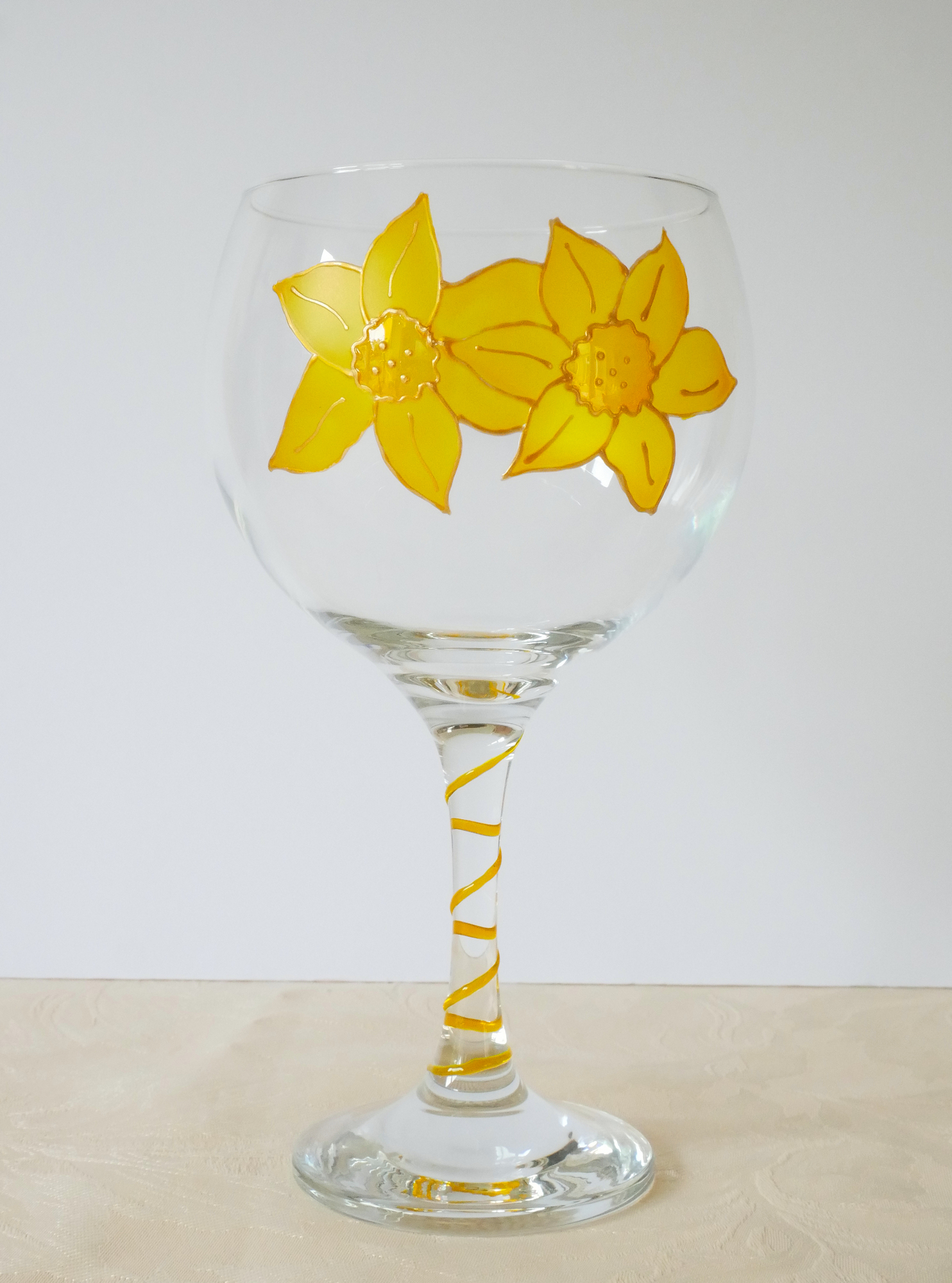 Daffodil (Double Daff) Stemmed Gin Glass (UK Postage) - Crafty Dog Cymru
