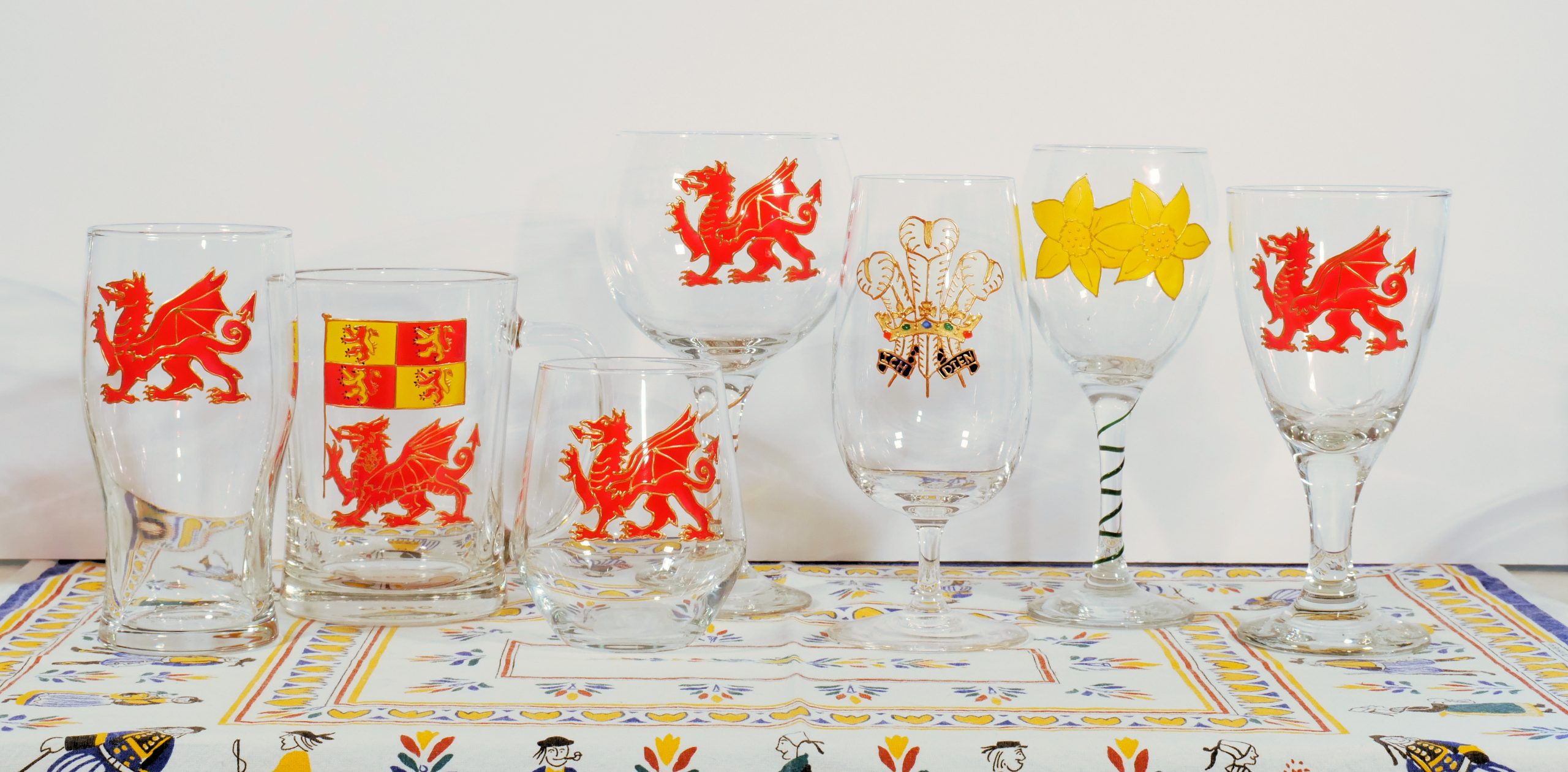 Welsh Glasses, Dog designs, dog glasses, greyhound glasses.