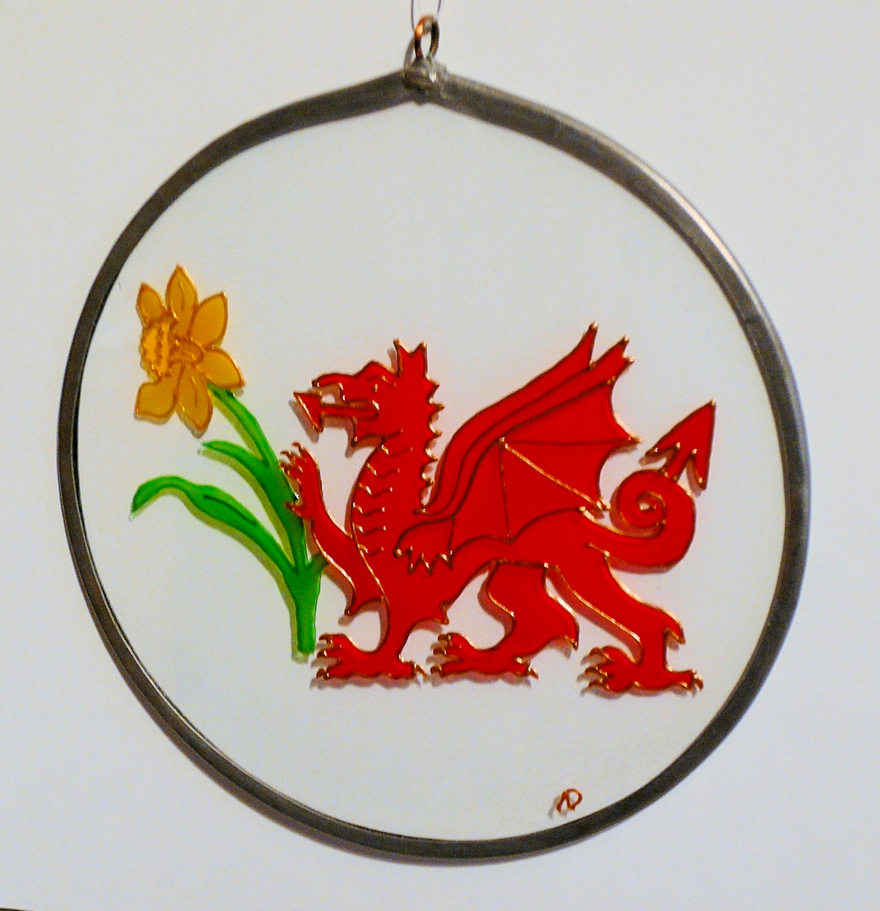 Dragon & Daffodil Suncatcher (6") - Crafty Dog Cymru